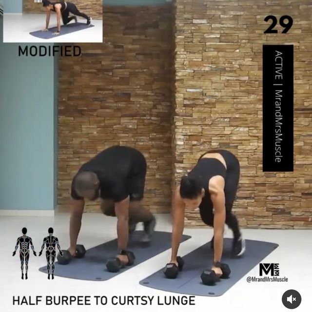 Half Burpee To Curtsy Lunge por Cleo W. - Ejercicio Cómo hacerlo - Skimble