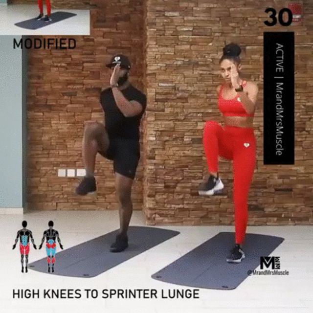 High Knees To Sprinter Lunge by Cleo W. - Exercise How-to - Skimble