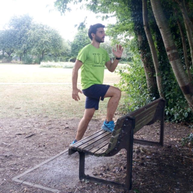 Lunges In Bench (left) by Miguel Gisbert - Exercise How-to - Skimble