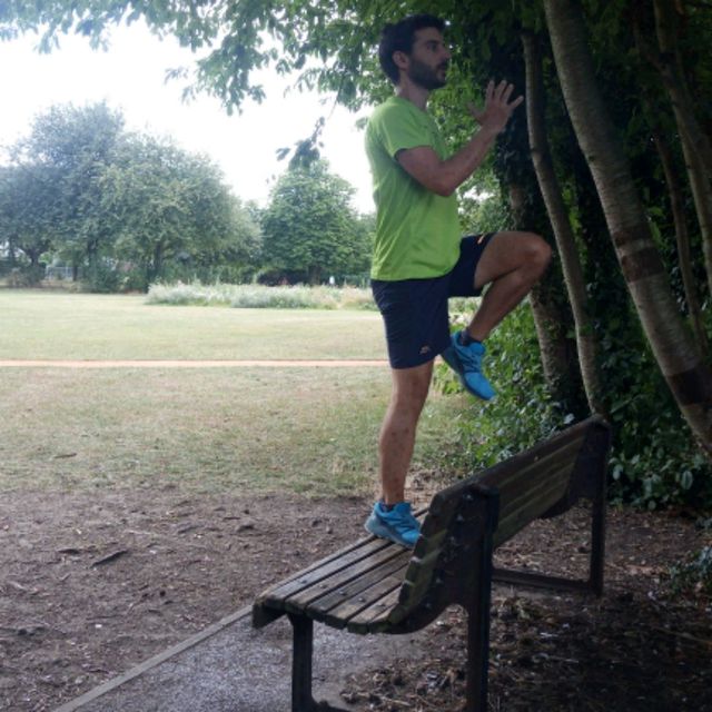 Lunges In Bench (left) by Miguel Gisbert - Exercise How-to - Skimble
