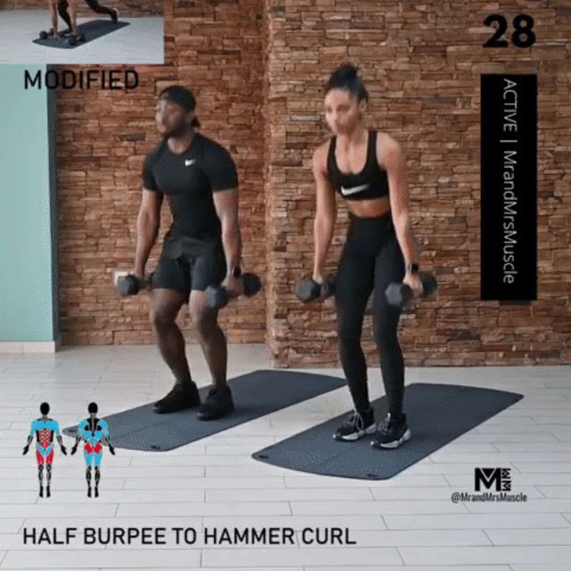 Half Burpee to Hammer Curl by Cleo W. - Exercise How-to - Skimble