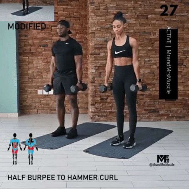 Half Burpee to Hammer Curl by Cleo W. - Exercise How-to - Skimble