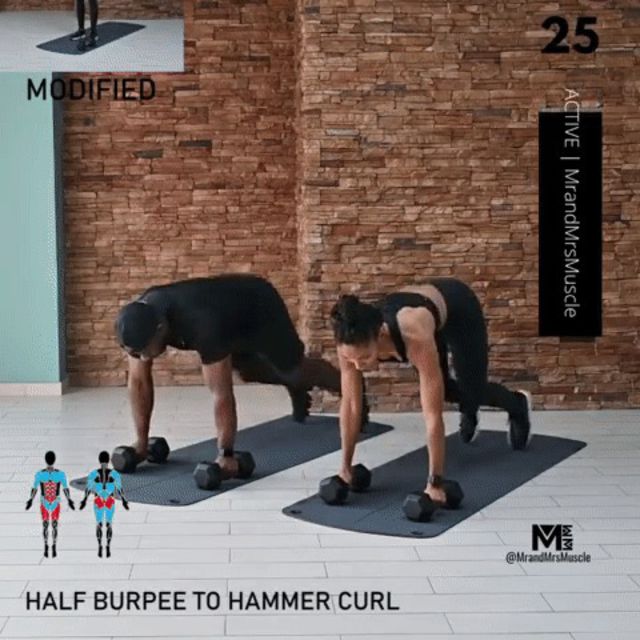 Half Burpee to Hammer Curl by Cleo W. - Exercise How-to - Skimble