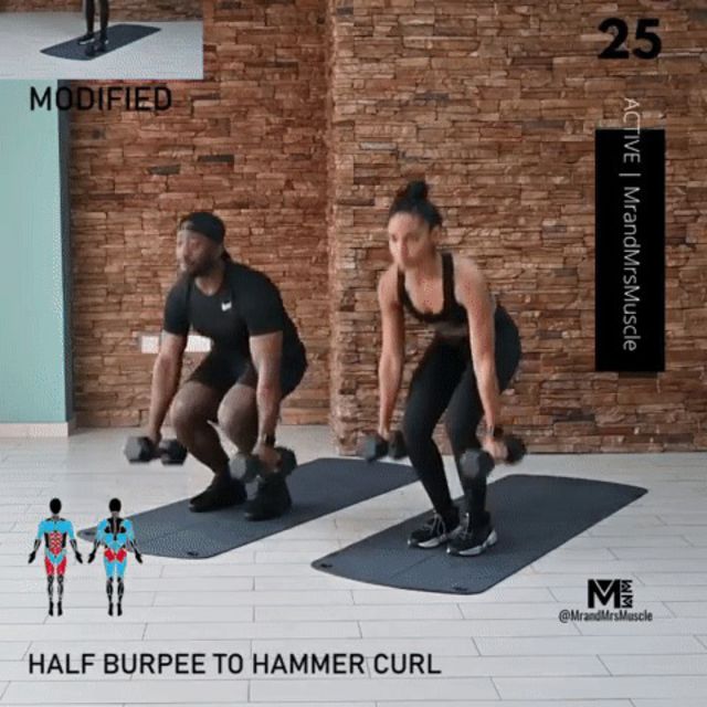 Half Burpee to Hammer Curl by Cleo W. - Exercise How-to - Skimble