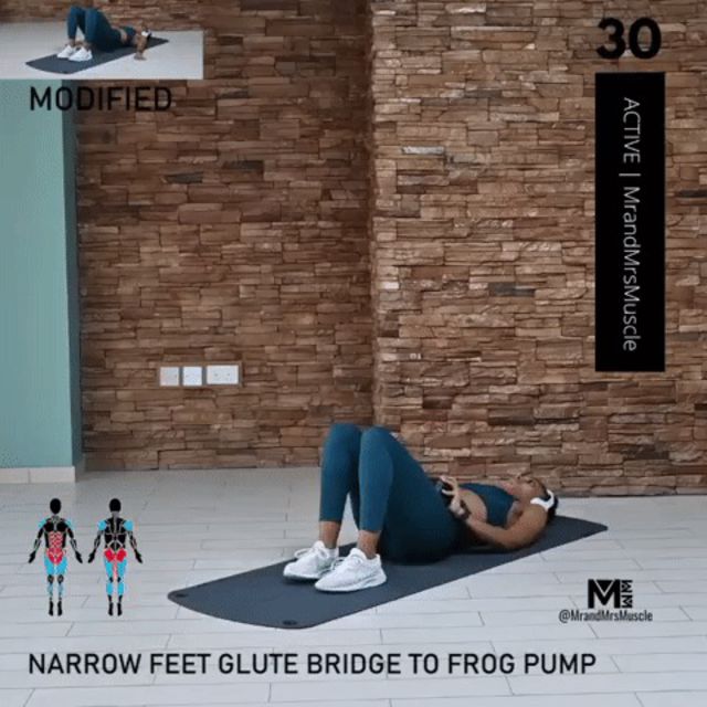 Narrow Feet Glute Bridge to Frog Pump by Cleo W. - Exercise How-to - Skimble
