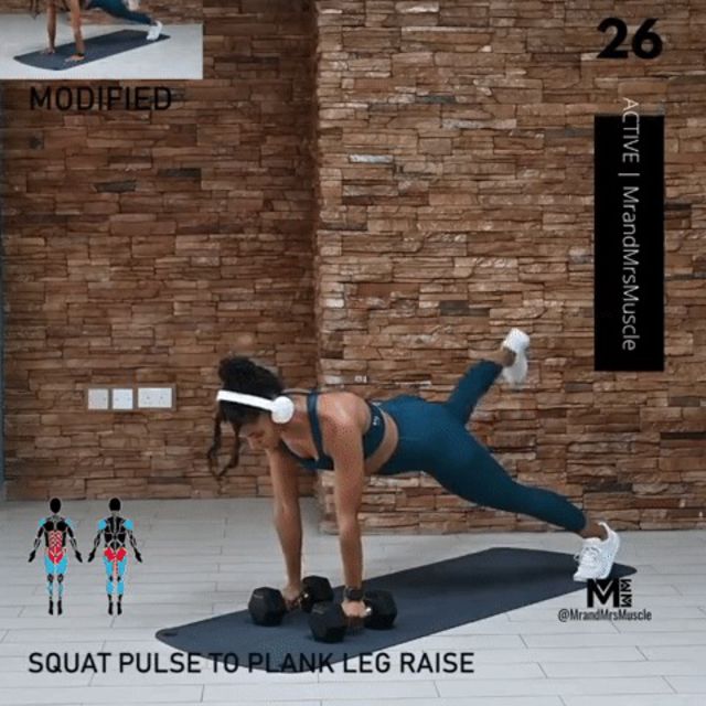Squat Pulse to Plank Leg Raise by Cleo W. - Exercise How-to - Skimble