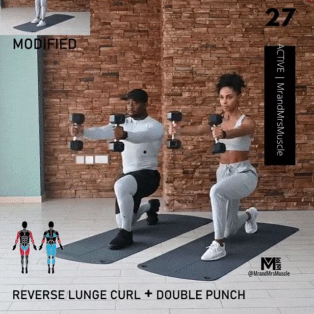 Reverse Lunge Curl And Double Punch by Cleo W. - Exercise How-to - Skimble