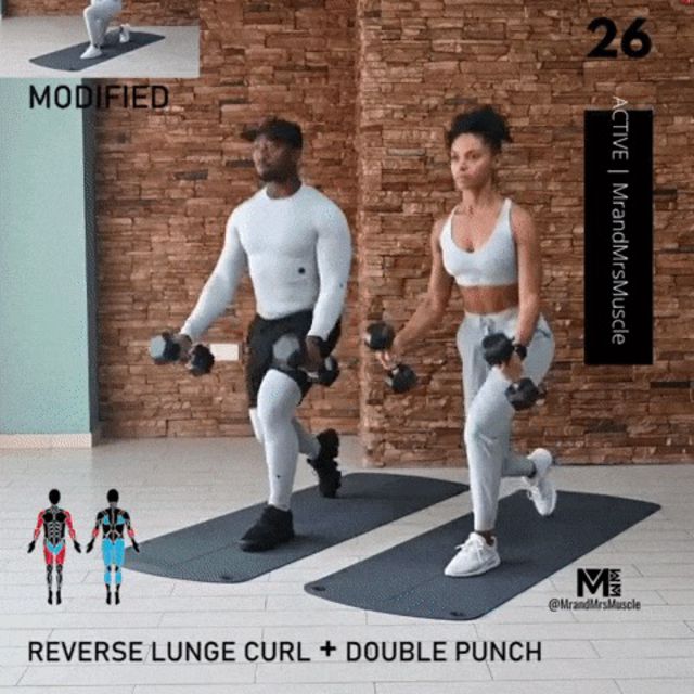 Reverse Lunge Curl And Double Punch by Cleo W. - Exercise How-to - Skimble