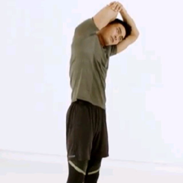 Standing lat stretch (right) by Tanya P - Exercise How-to - Skimble