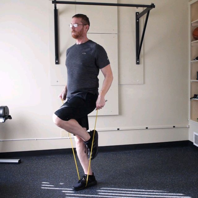 Toe Tap To Tricep Kickback To Knee Up, Band by Patrick9 M. - Exercise How-to - Skimble