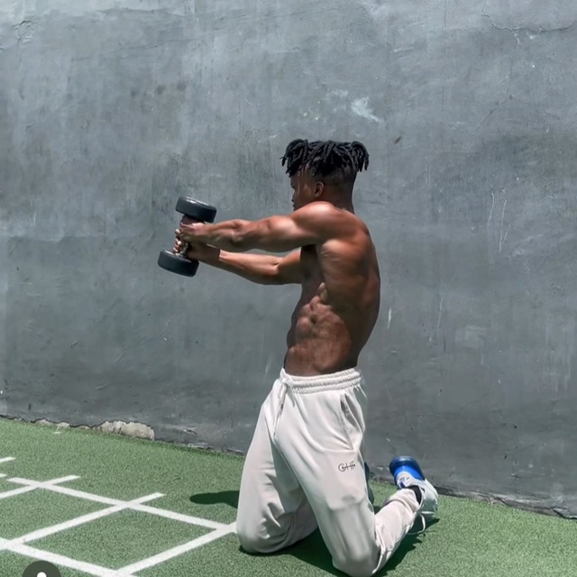 Kneeling Dumbbell Front To Side Chest Press by Deanna B. - Exercise How ...