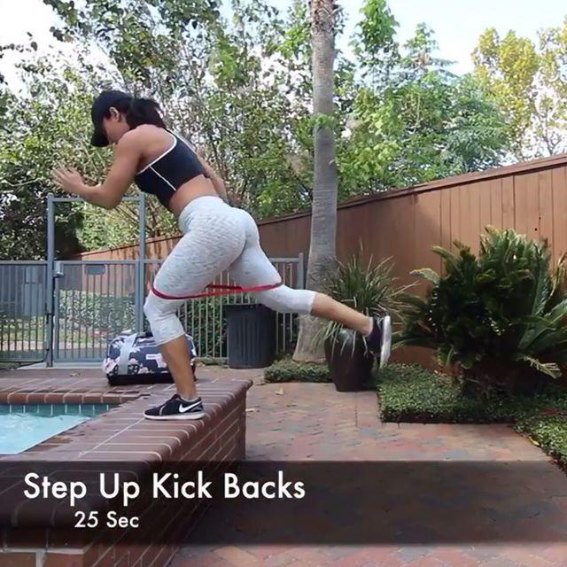 Step Up Kick Backs With Band by Adi P. - Exercise How-to - Skimble