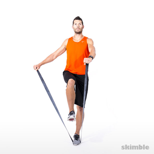 Left Leg Balance and L-lift with Band - Ejercicio Cómo hacerlo - Skimble